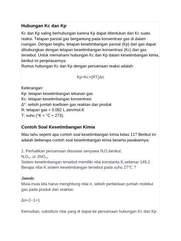 Hubungan KC Dan Kp....... Contoh Soal | PDF