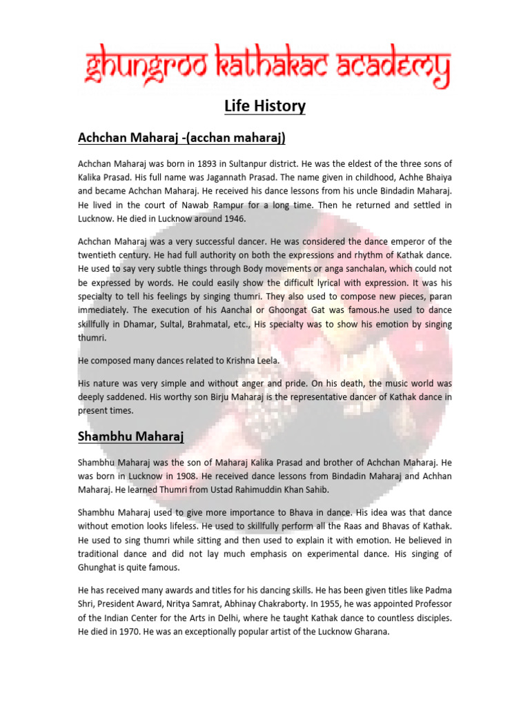 Achchan, Shambhu, Lachchu Maharaj: Kathak Legends | PDF | Performing Arts