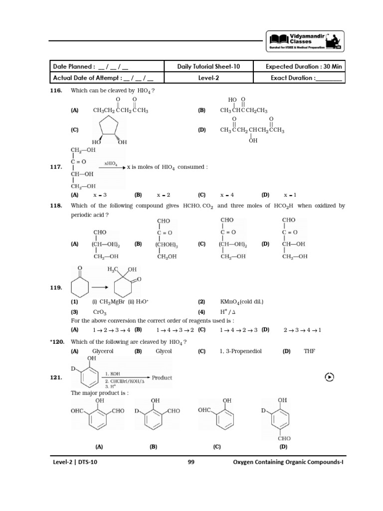 Oxygen Containing Organic Compound-I - DTS 10 | PDF | Redox | Chemical ...