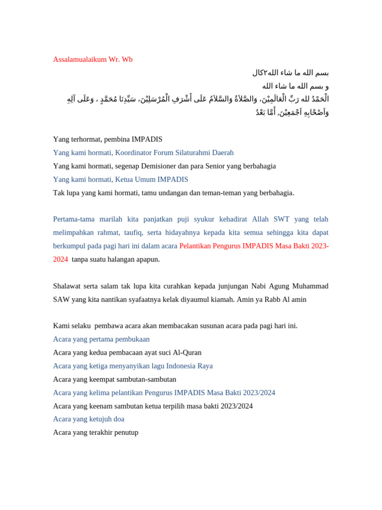 MC PELANTIKAN KEPENGURUSAN Salinan | PDF