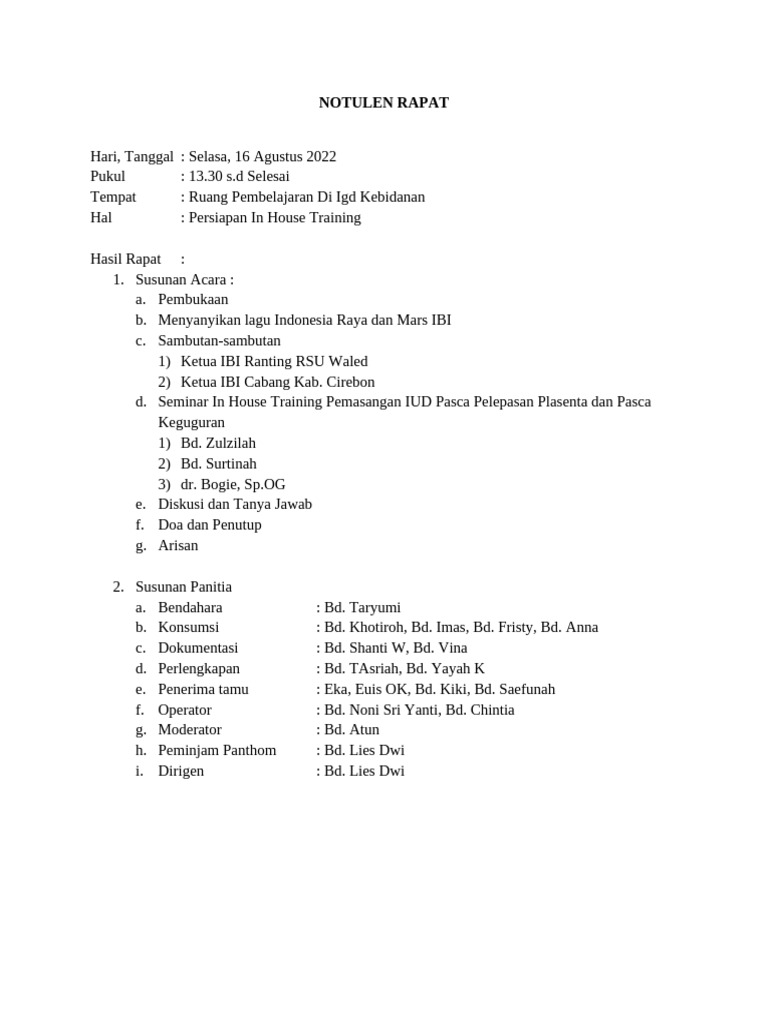 Notulen Rapat | PDF
