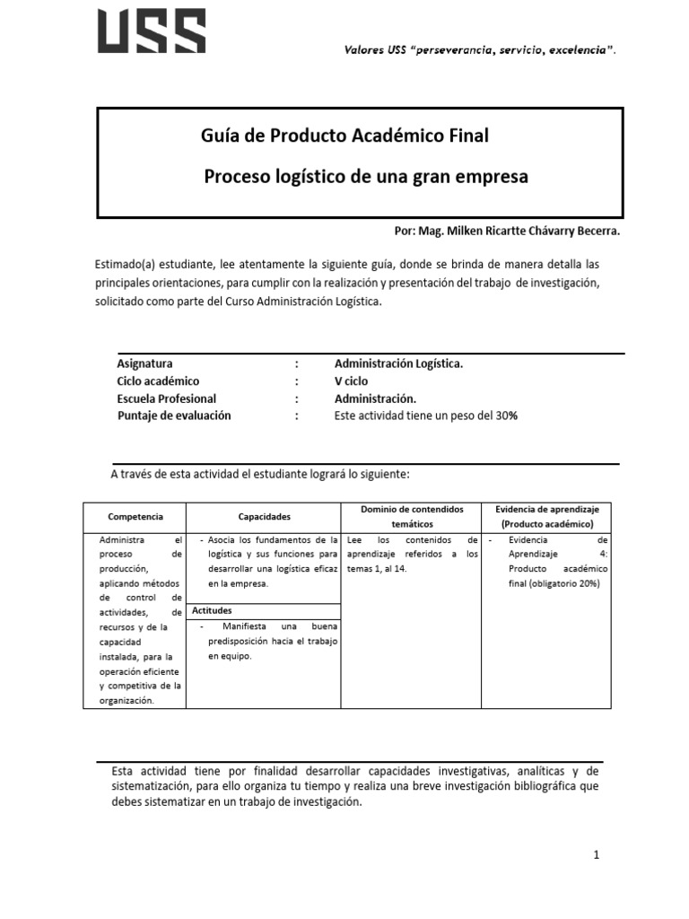 Guía - Adm. Log. - PAF - Oct. 2024 | PDF | Logística | Evaluación