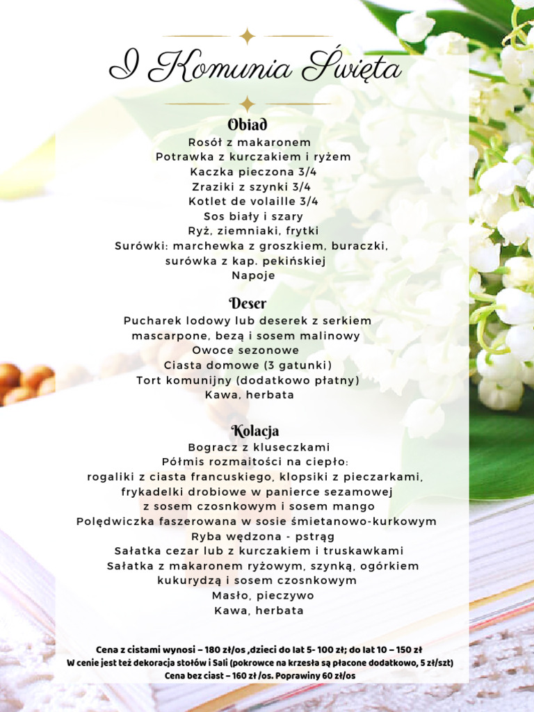 Menu Komunia SW 2024 | PDF