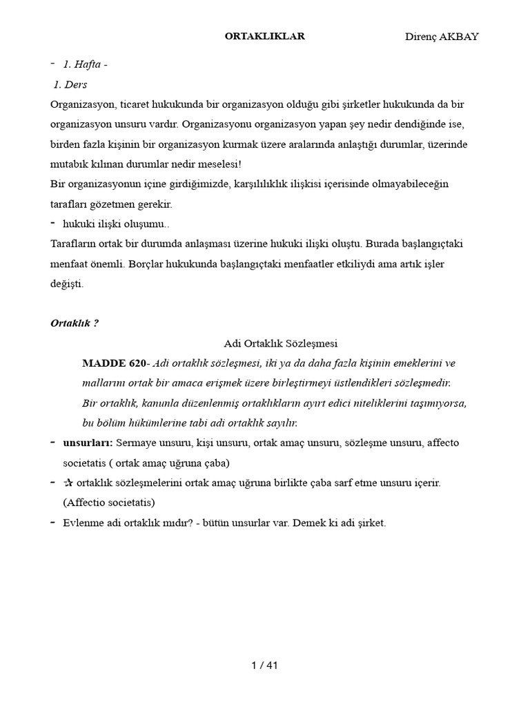 Ortaklıklar Notlar PDF | PDF