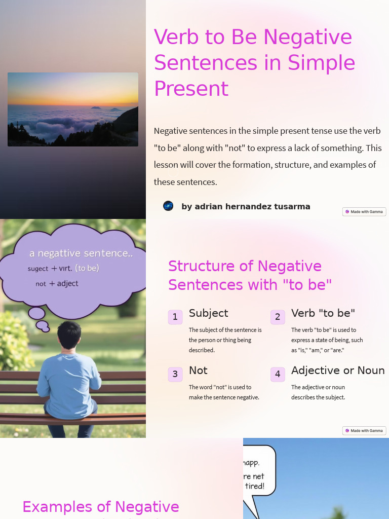 Verb To Be Negative Sentences in Simple Present | PDF | Grammatical ...