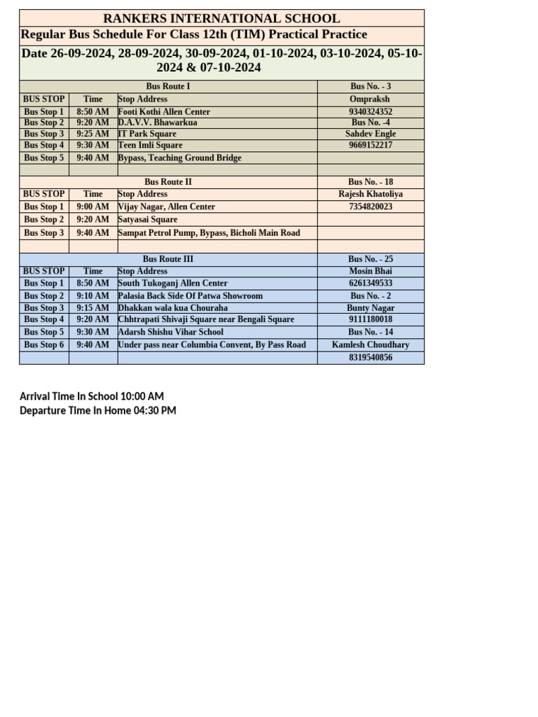 REGULER Bus Route For Class 12 TH Practical Pr. | PDF