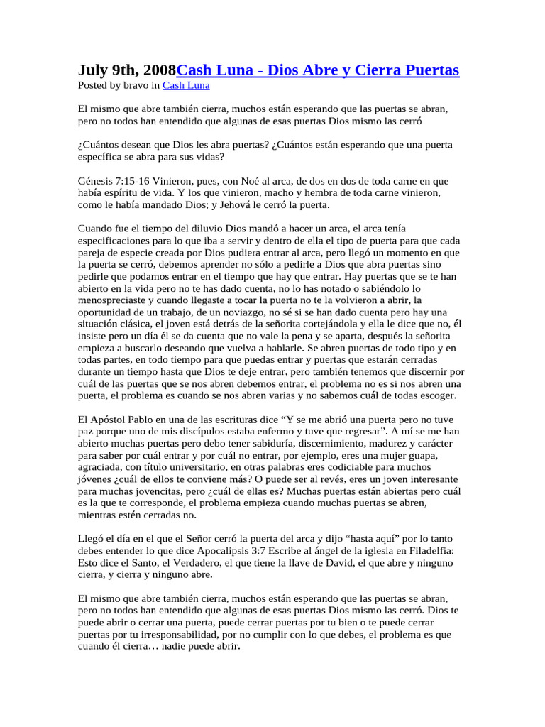 Dios Abre y Cierra Puertas | PDF | Oración | Arca de Noé