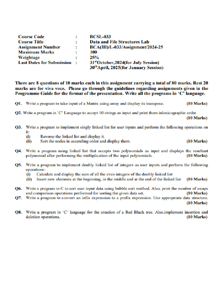 BCSL-033 Data and File Structures Lab - 240905 - 080604 | PDF | Computer Programming | Computing
