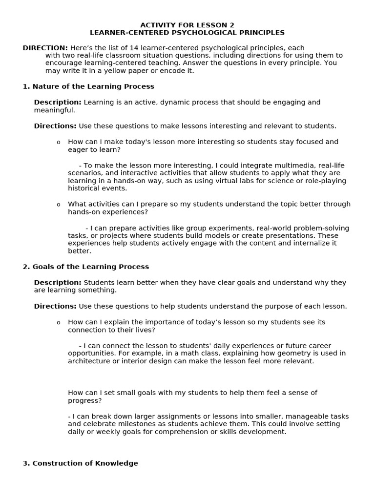 Activity For Lesson 2 LCP | PDF | Learning | Educational Assessment