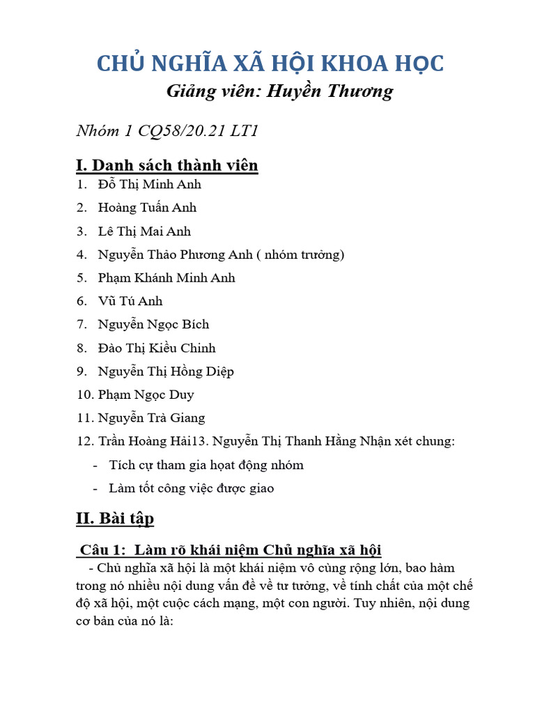 Cau Hoi Tu Luan Mon Chu Nghia Xa Hoi Khoa Hoc Co Dap An 39614 | PDF