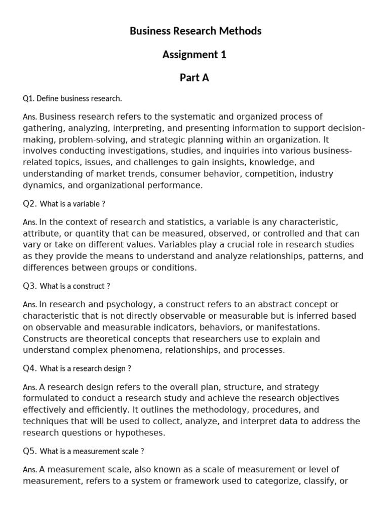 Business Research Methods Assignment 1 | PDF | Methodology | Survey ...