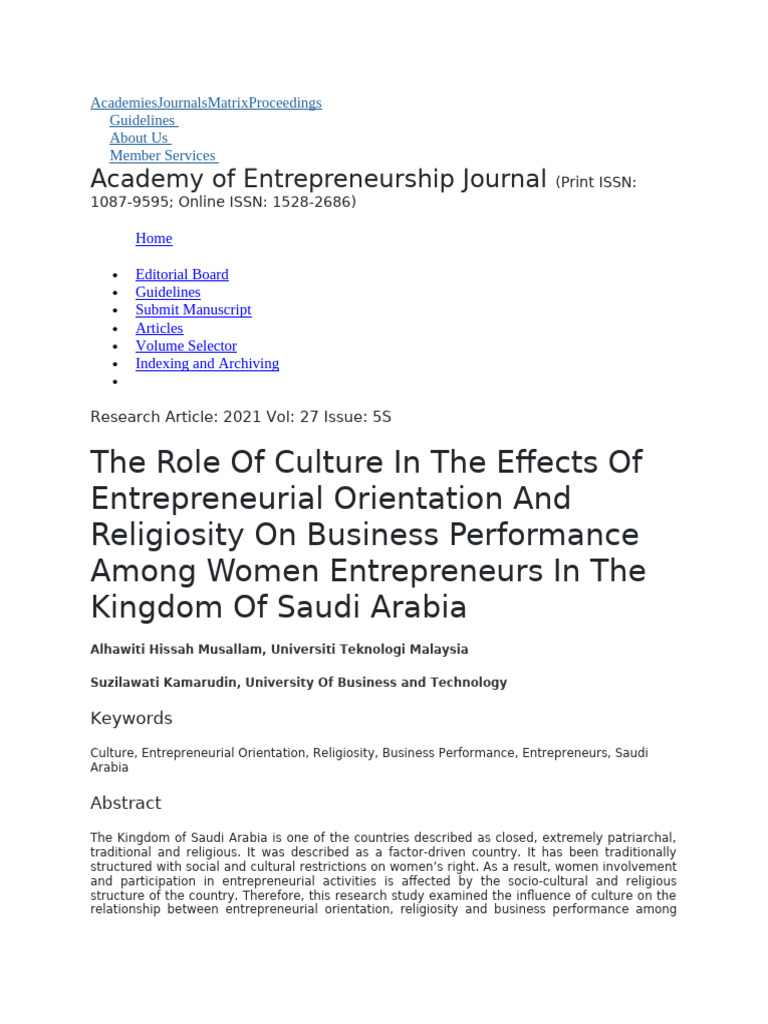 The Role of Culture in The Effects of Entrepreneurial Orientation and ...