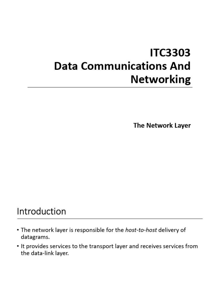 ITC3303 - Lecture 10 - Introduction To Network Layer | PDF | Internet Protocols | Computer Network