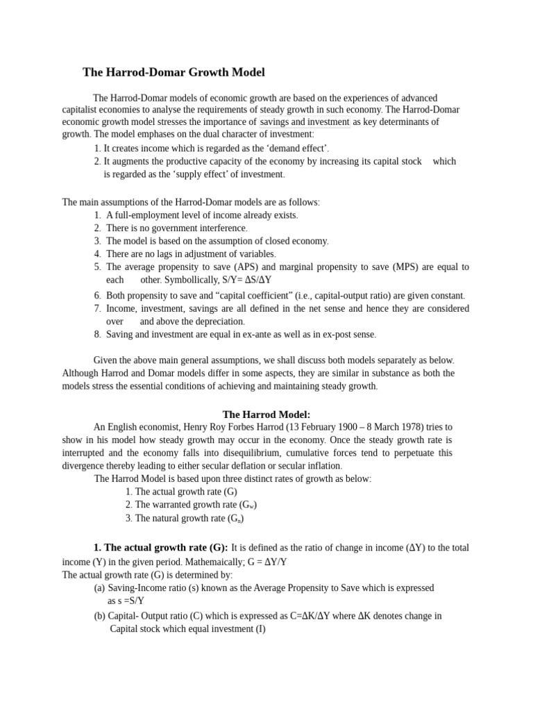 harrod domar model | PDF | Economic Growth | Economic Equilibrium