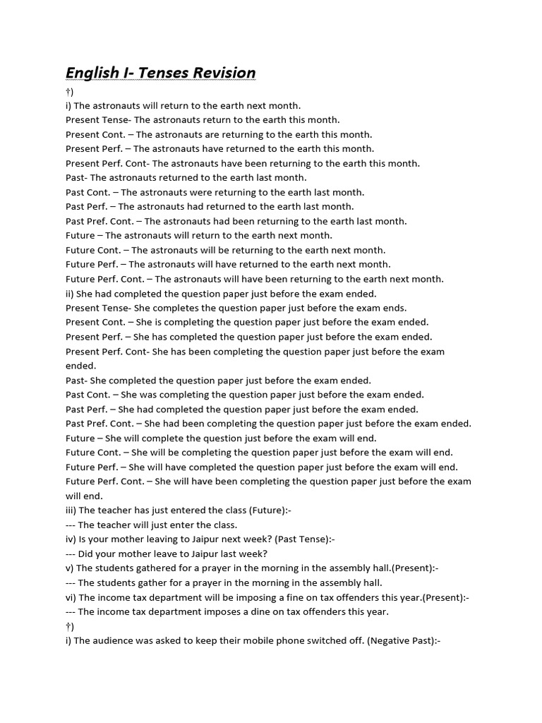 English I- Tenses Worksheet | PDF | Question | Grammar