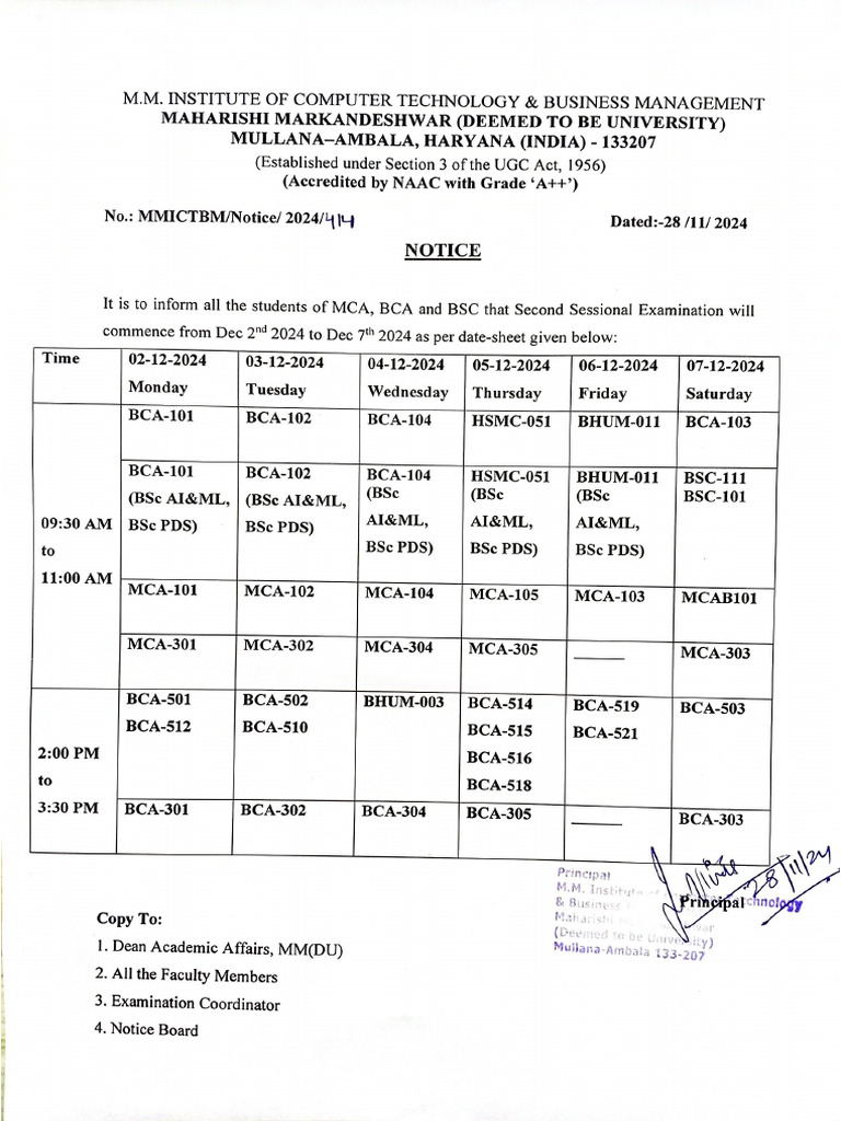 2nd Sessional Date-Sheet | PDF