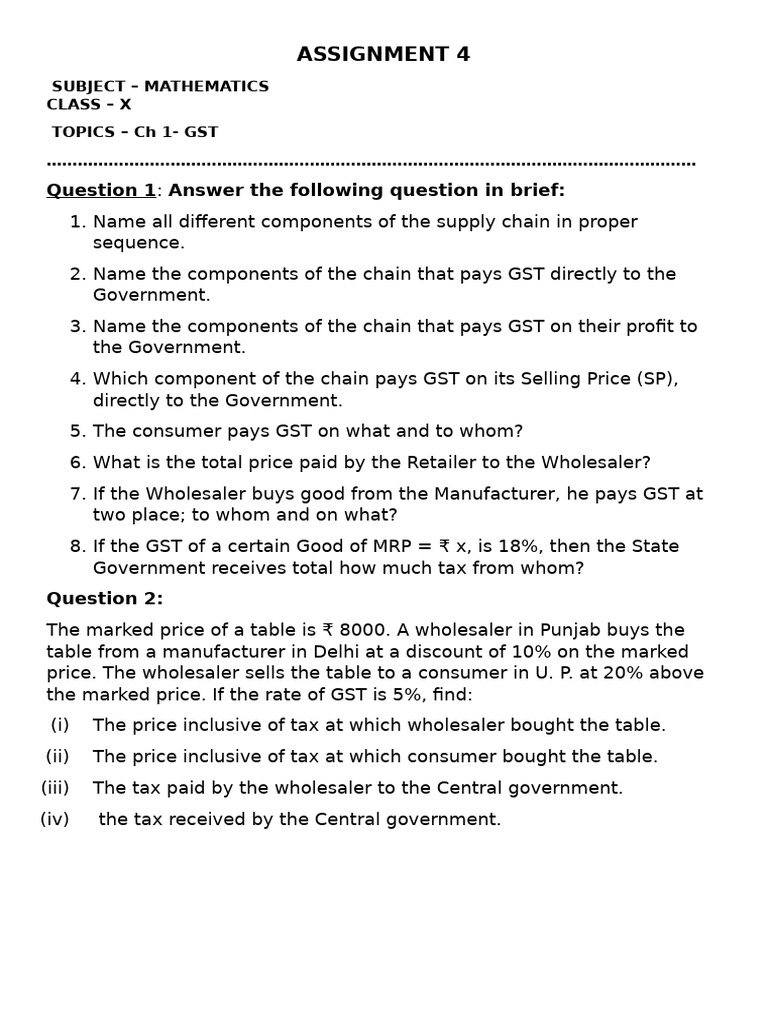 Assignment 4 (X) - GST | PDF