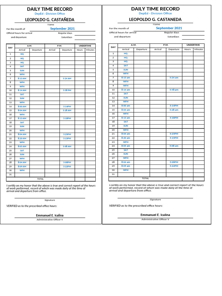 Sample-Dtr - July | PDF