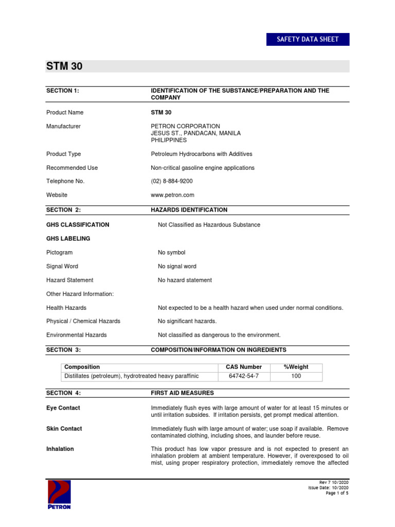 Helaian Data Keselamatan Petron | PDF | Firefighting | Toxicity