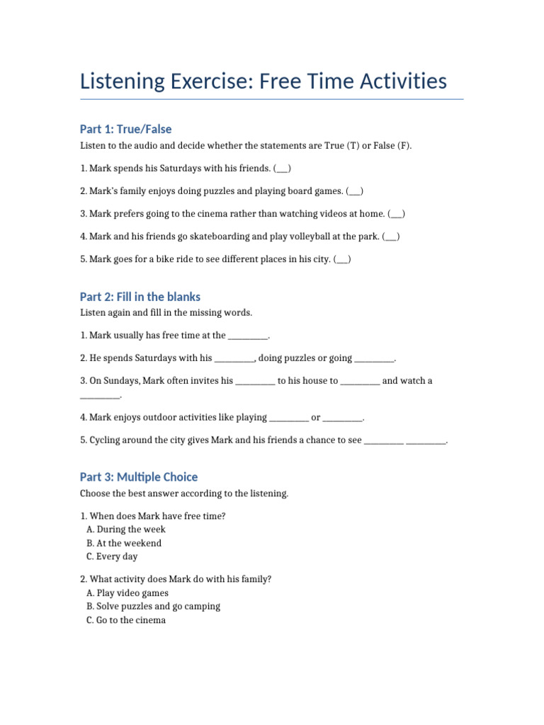 bài tập nghe unit 1 | PDF