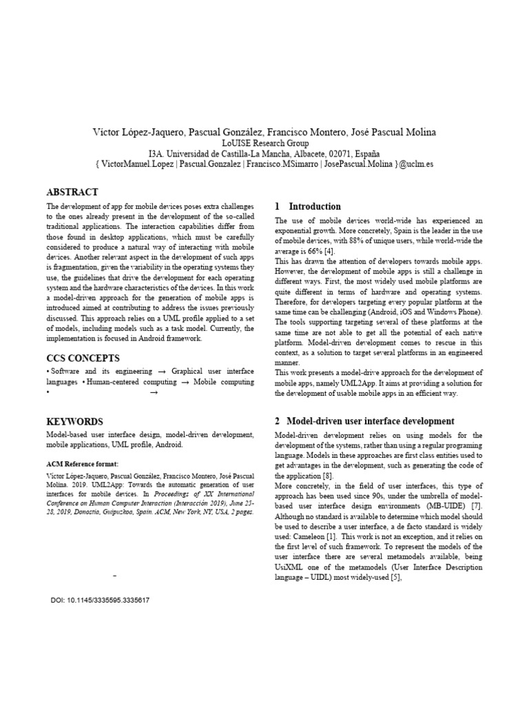 UML2App-towards The Qutomatic Generation of UI For Mobile Devices | PDF | Mobile App | Unified ...