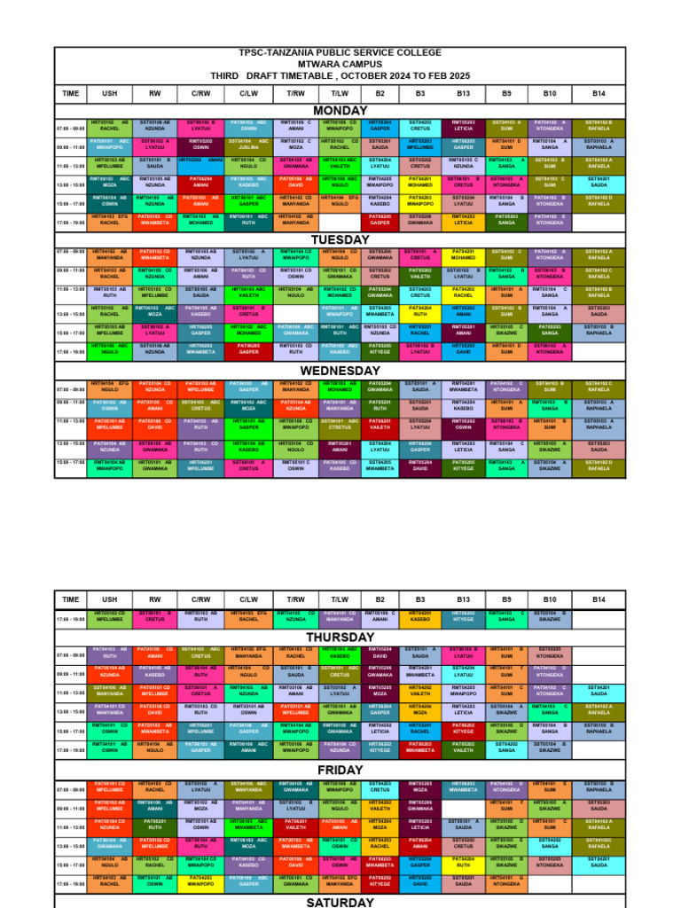 Time Table Third Draft Oct 2024 To Feb 2025 Printed | PDF