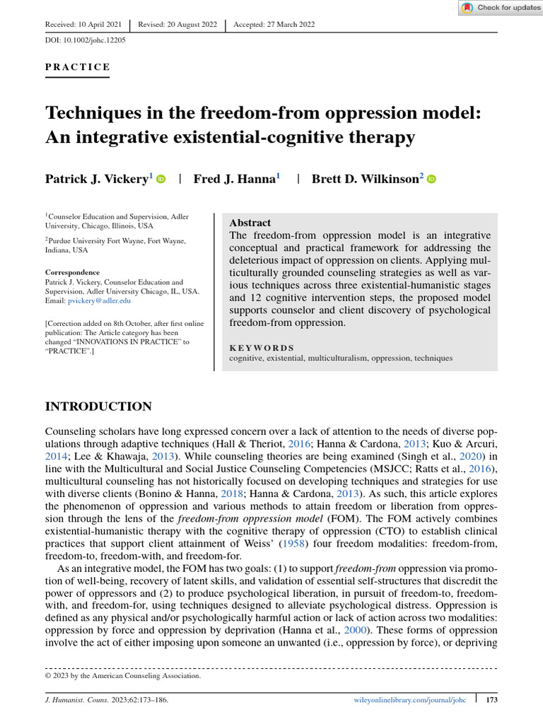 Techniques in The Freedom From Oppression Model An Integrative | PDF ...