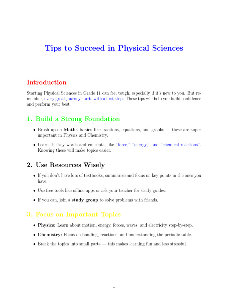 Essential Tips for Grade 11 Physical Sciences | PDF