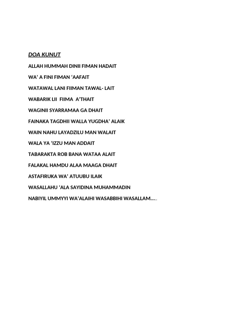 Doa Kunut: Arabic Prayer Text | PDF