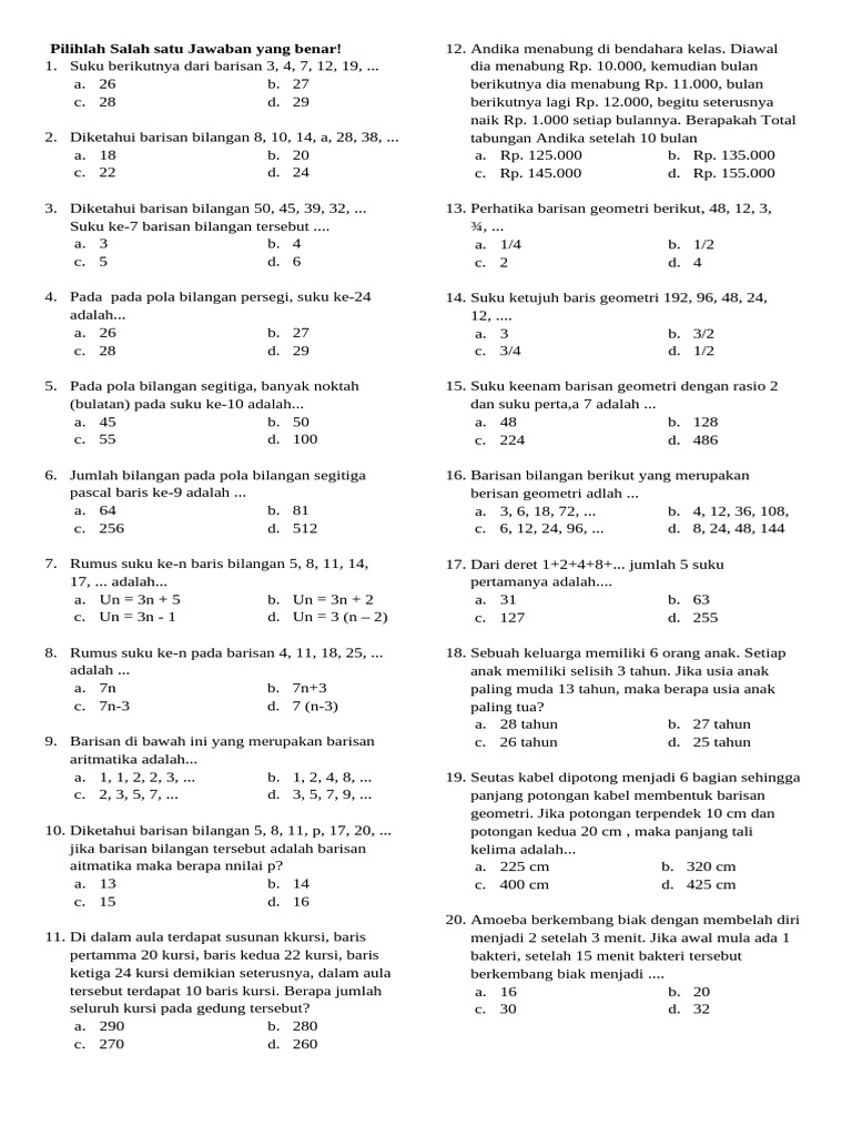 Soal MTK KLS 9 | PDF