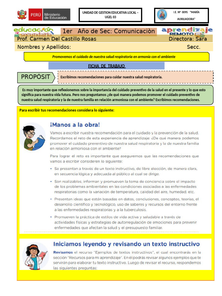 Ficha de Trabajo Com. 1ero | PDF | Comunicación humana | Cognición