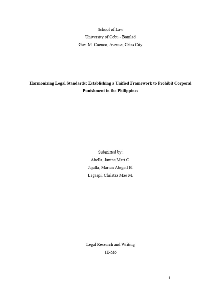 Harmonizing Legal Standards - Establishing A Unified Framework | PDF | Corporal Punishment In ...
