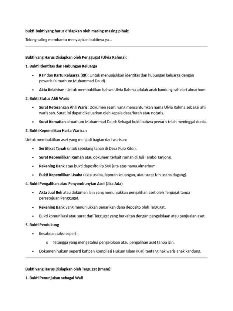 BUKTI Yang Harus Disiapkan | PDF