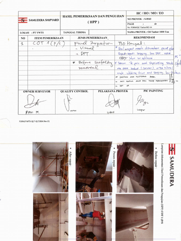 2.1.5.14 HPP Final Inspection & DFT Check COT 1 SB and PS (Before Scafholding Removed) | PDF