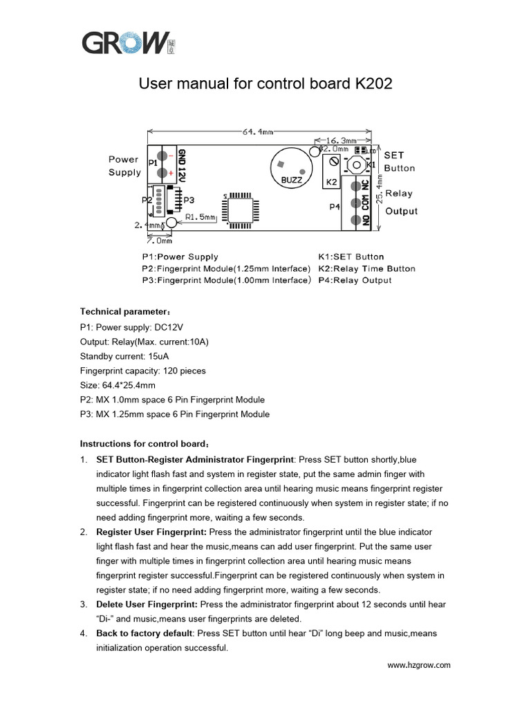 User Manual For Control Board K202-V1.2 | PDF