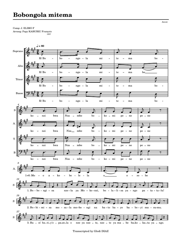 Bobongola Mitema J. Elimo F Arr - Papy Kabuiku | PDF