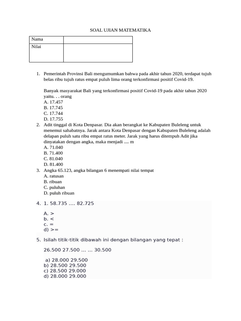 Soal Ujian Matematika | PDF