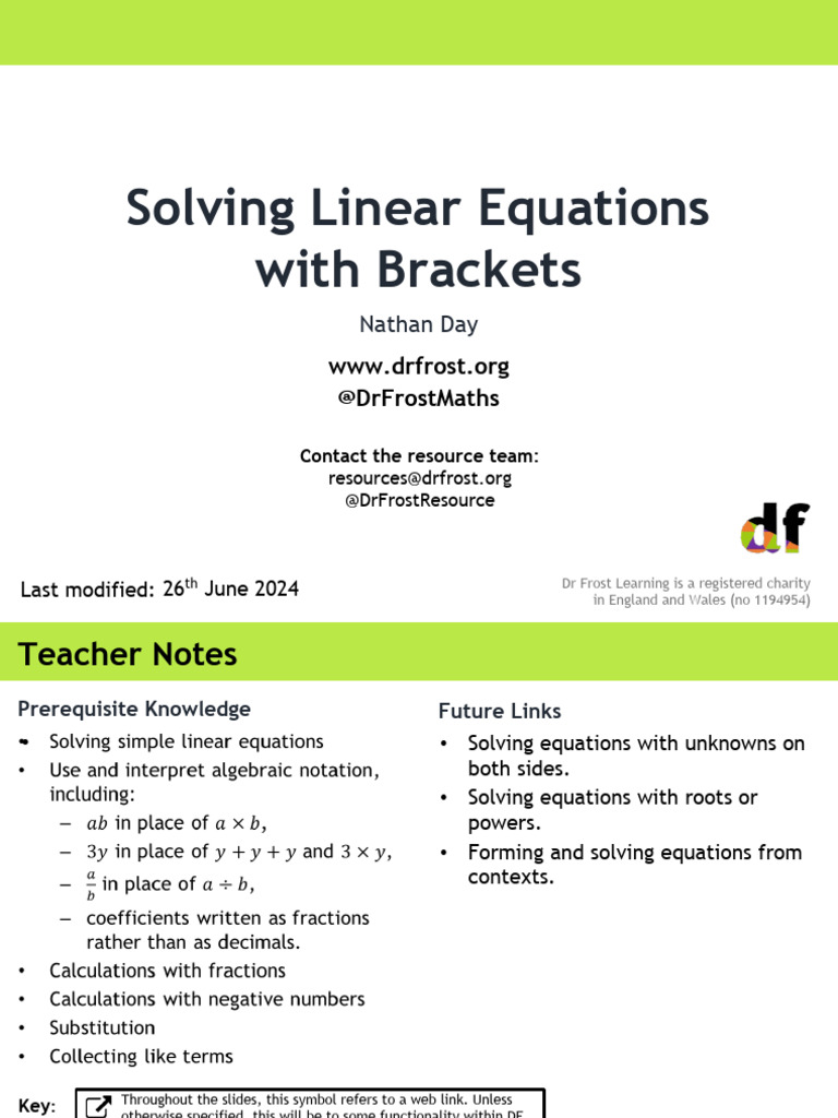 Solving Linear Equations With Brackets: Nathan Day | PDF | Equations | Learning