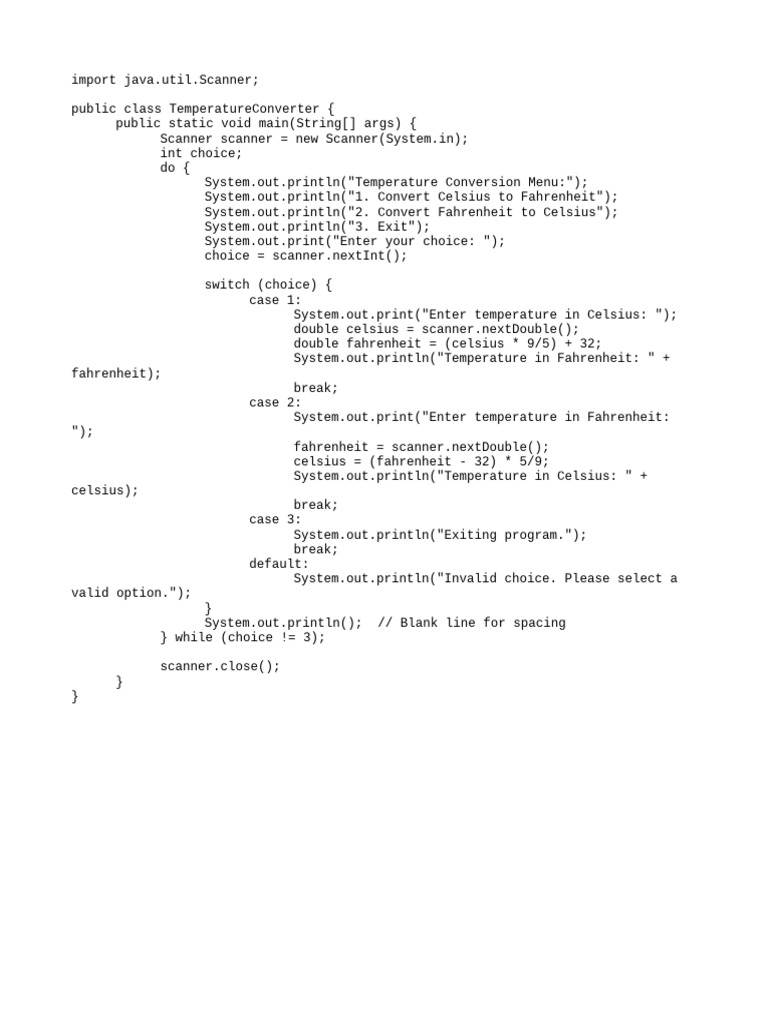 Java Temperature Converter Program | PDF