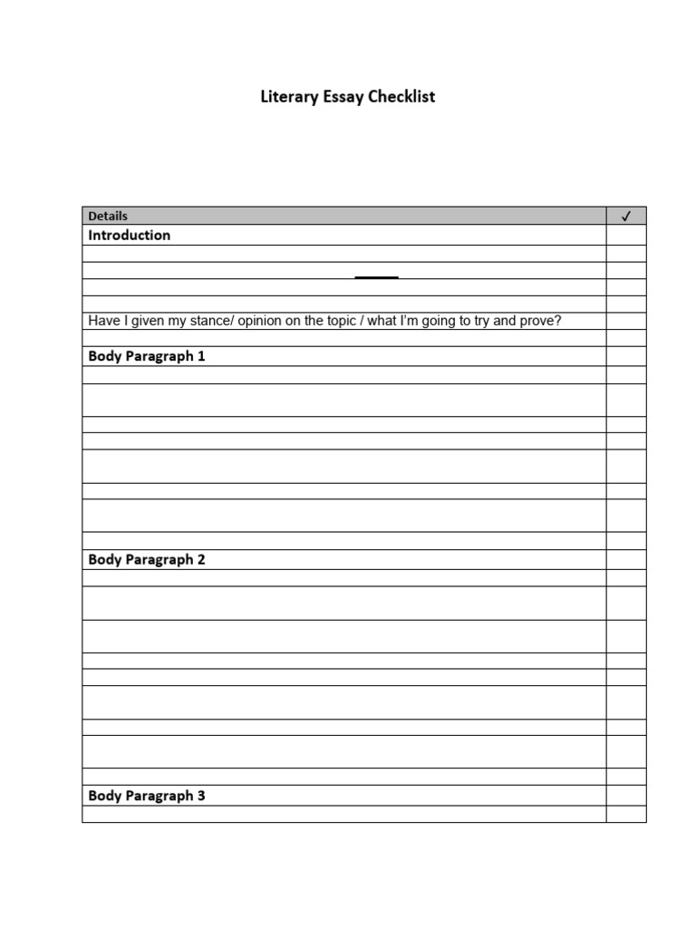Literary Essay Checklist | PDF | Essays | Language Mechanics