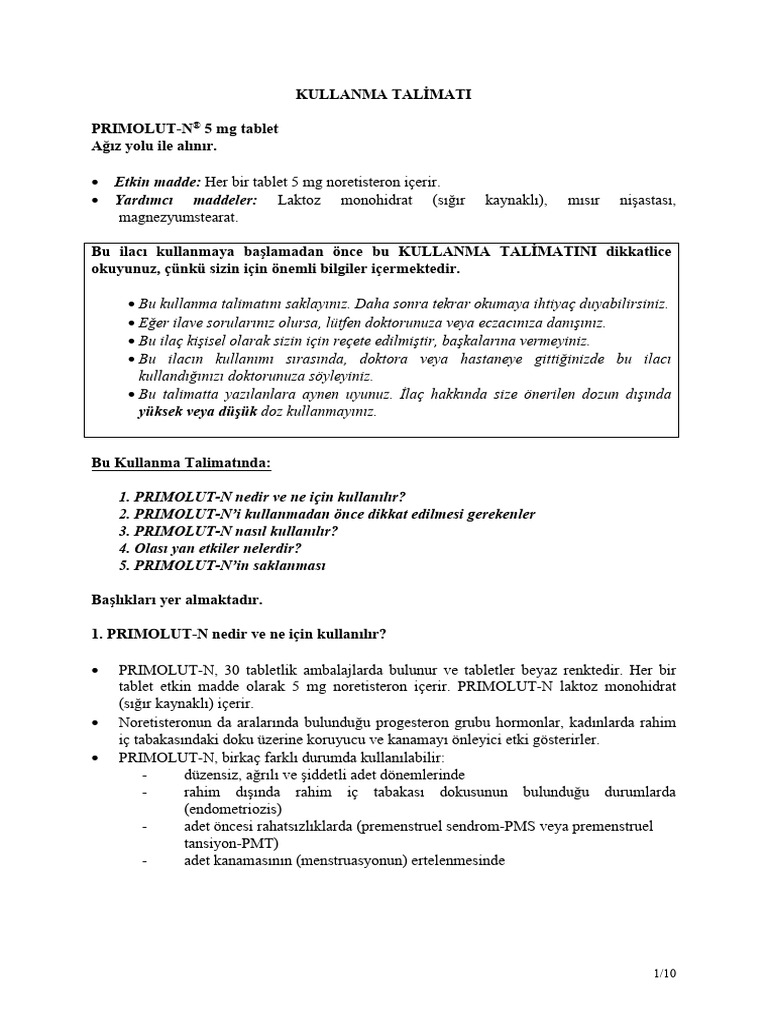 Primolut N 5 MG Tablet KT | PDF