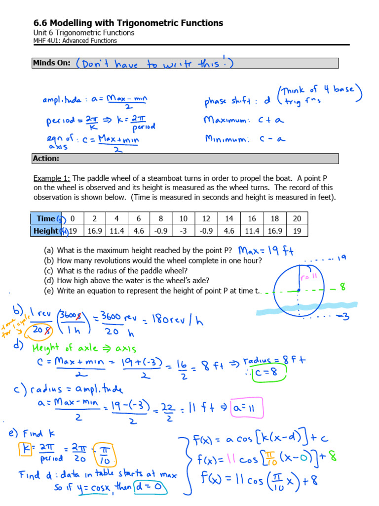 6.6 Modelling With Trigonometric Functions Completed Note | PDF