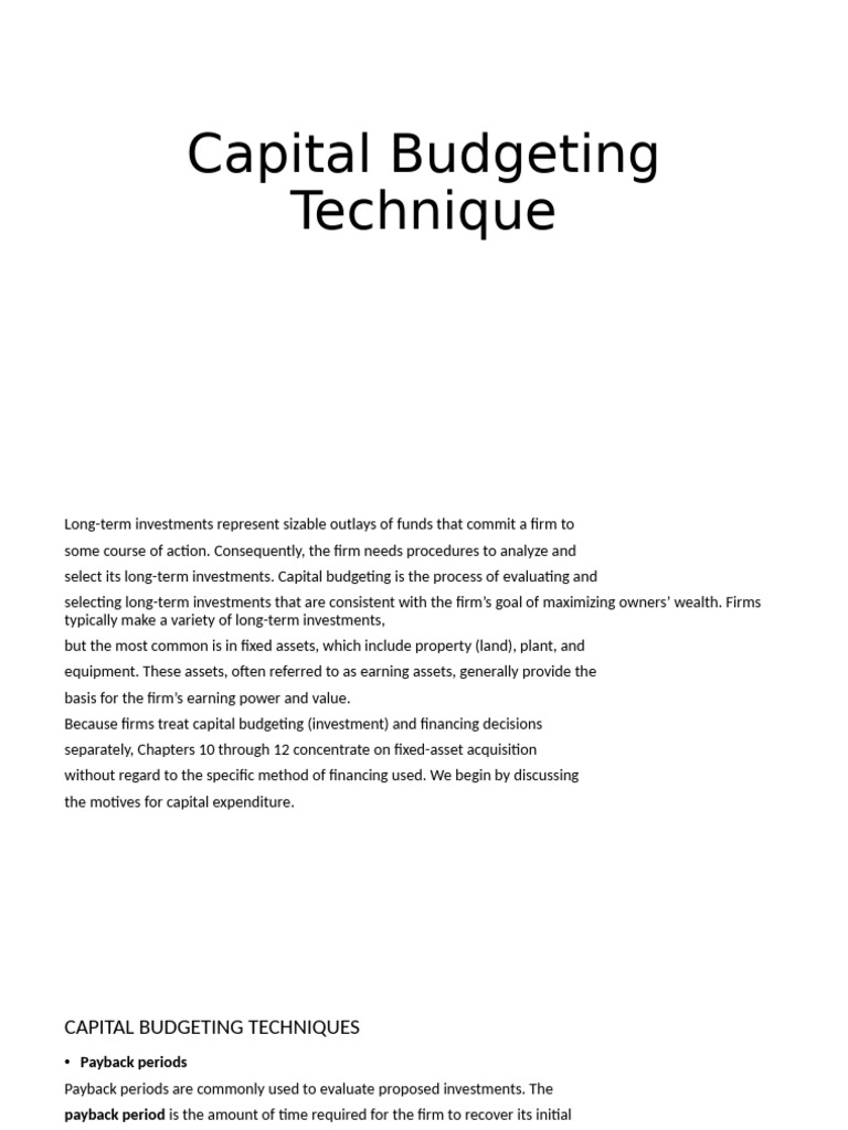 Capital Budgeting Technique | PDF | Capital Budgeting | Net Present Value