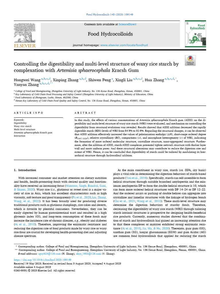 Controlling The Digestibility and Multi-Level Structure of Waxy Rice ...