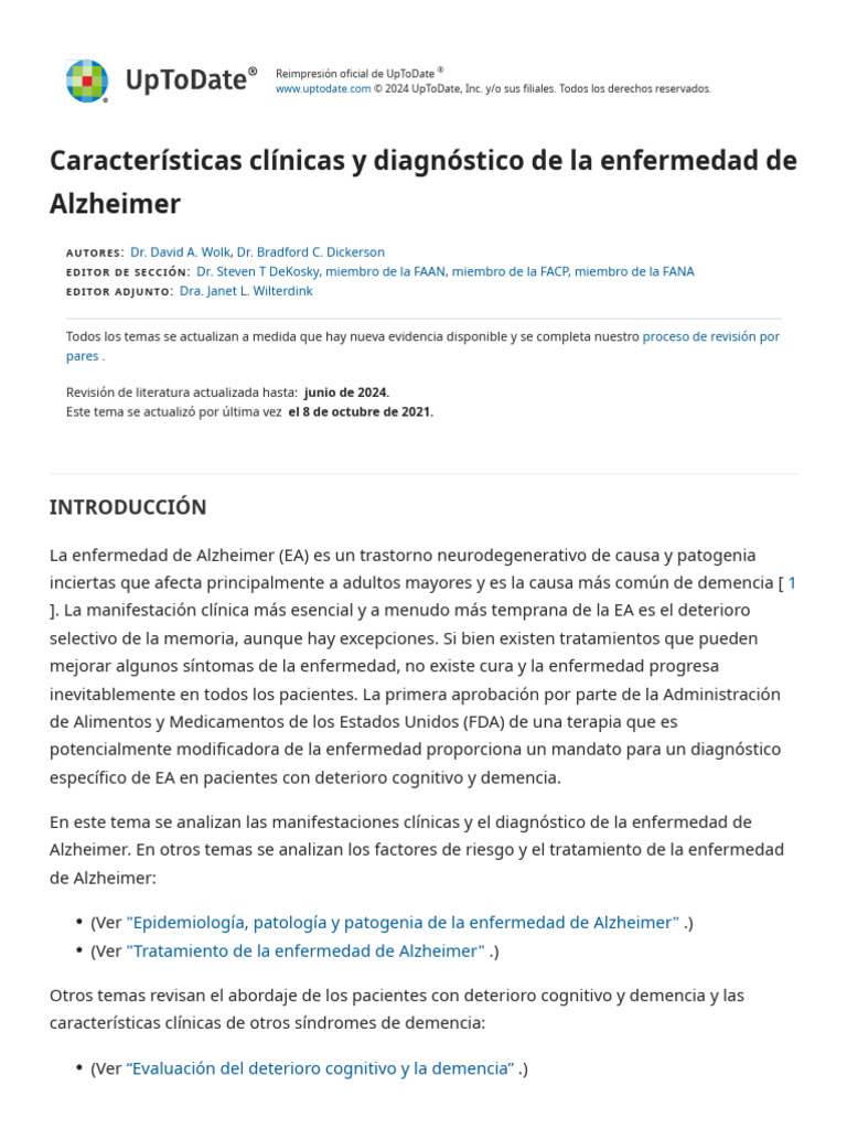 Clinical Features and Diagnosis of Alzheimer Disease - UpToDate | PDF ...