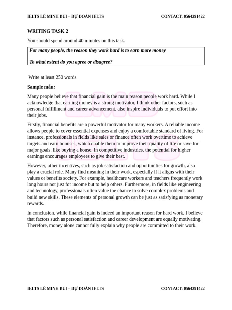 IELTS Writing Task 2: Work Motivation | PDF