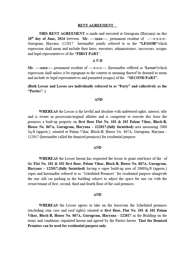 Draft - Rent Agreement Raghav Saini | PDF | Lease | Property Law