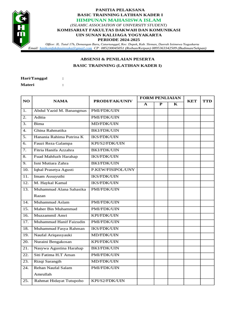 Absensi Dan Penilaian Peserta | PDF