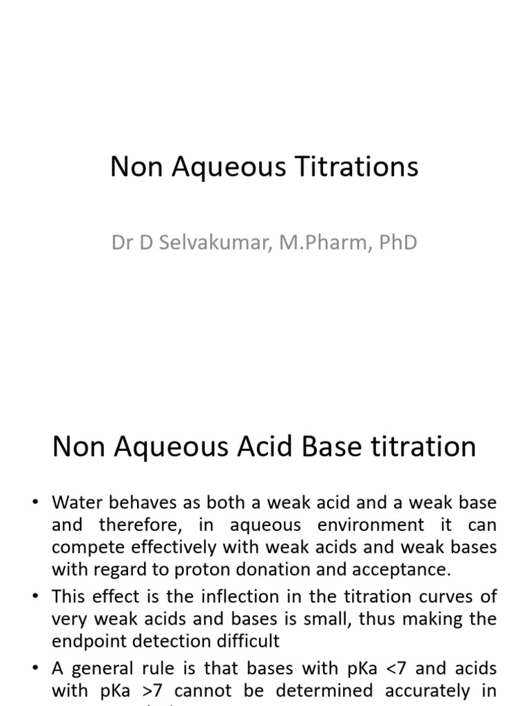 Non Aqueous Titrations | PDF | Acid | Titration