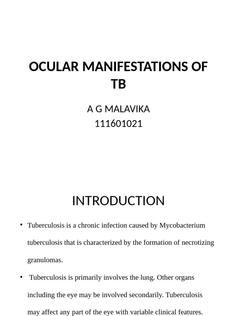 Ocular Tuberculosis: Manifestations & Diagnosis | PDF | Human Eye ...